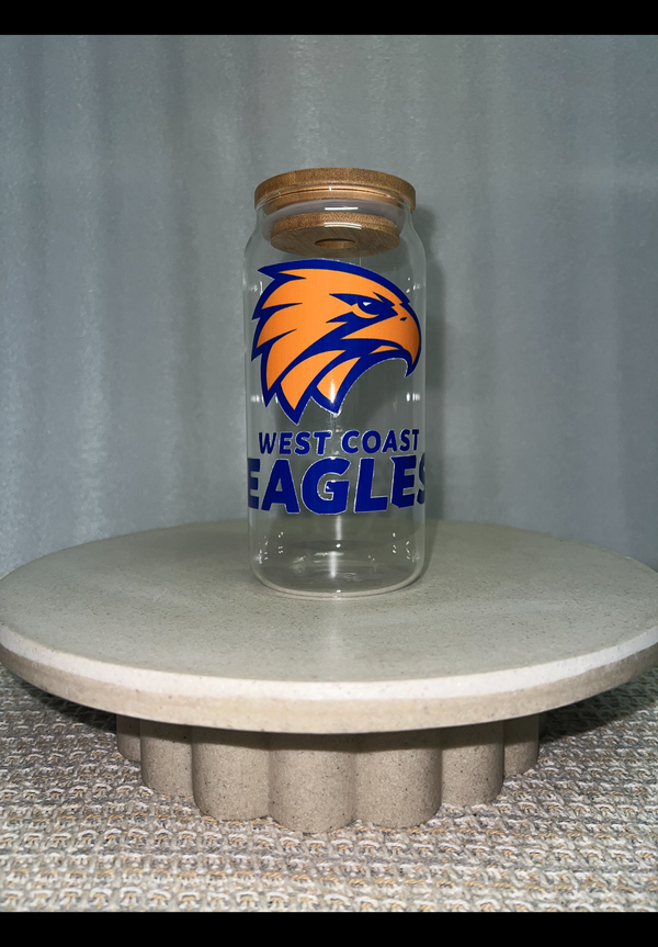 AFL west coast eagles clear glass – Moo’s cups and crafts